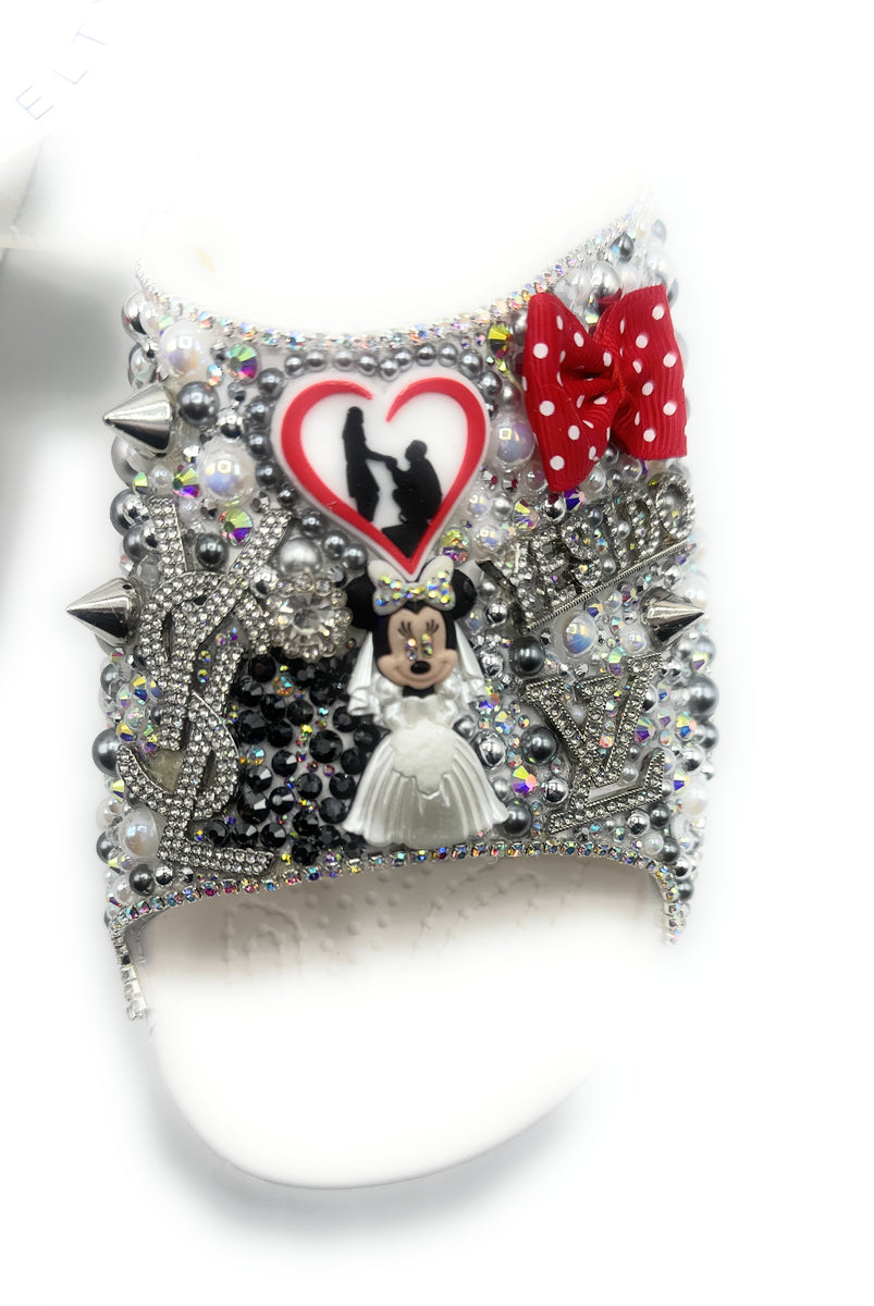 Custom Bling White Minnie Mouse Wedding Slides – PinkIce Novelty