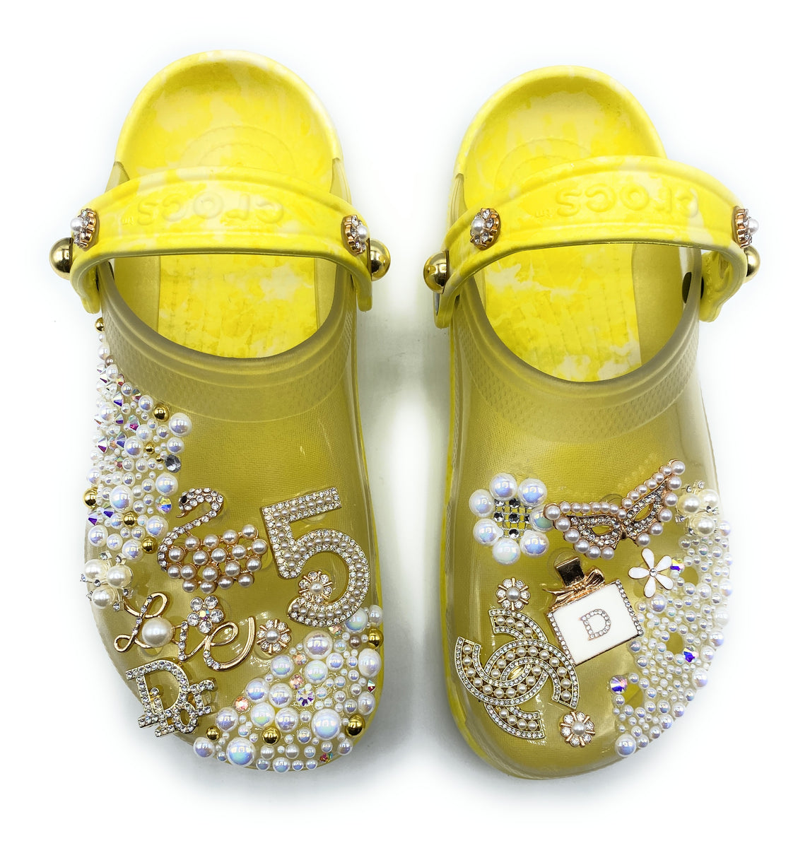 Lemonade Yellow Translucent Crocs with Designer Charms – PinkIce Novelty